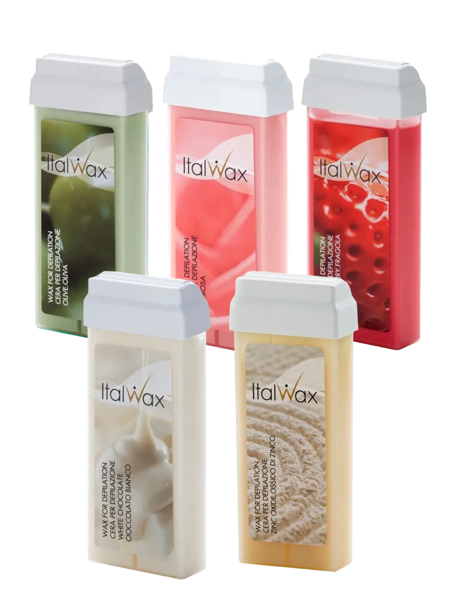 Воск в картридже ITALWAX NATURA набор из 5 шт по 100 мл, Олива, Роза, Клубника, Белый шоколад, Оксид ци
