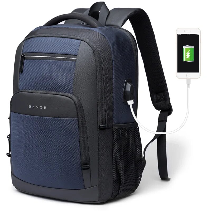 Рюкзак Bange темно-синий USB для ноутбука, унисекс