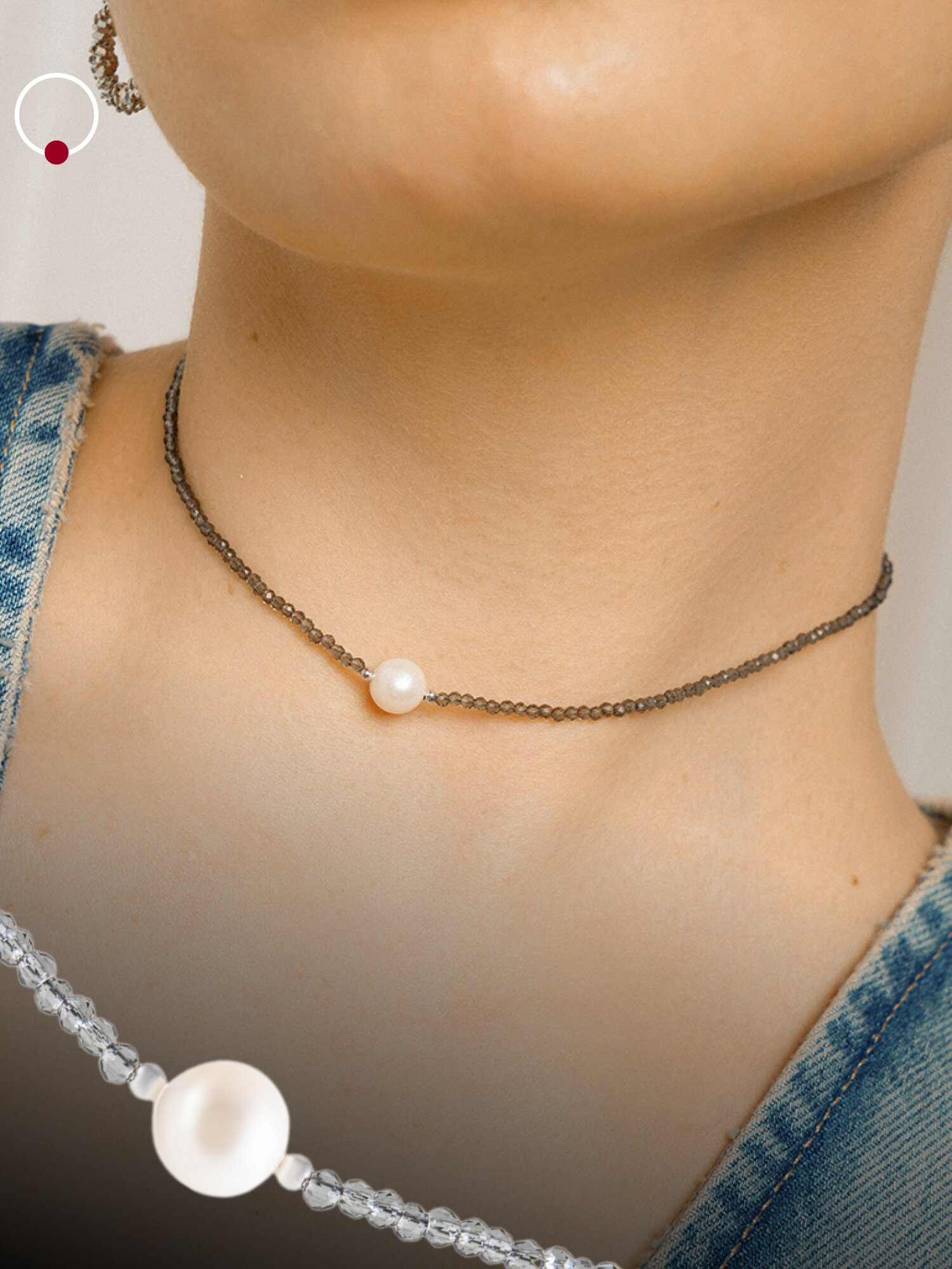 Чокер, шпинель, жемчуг культивированный