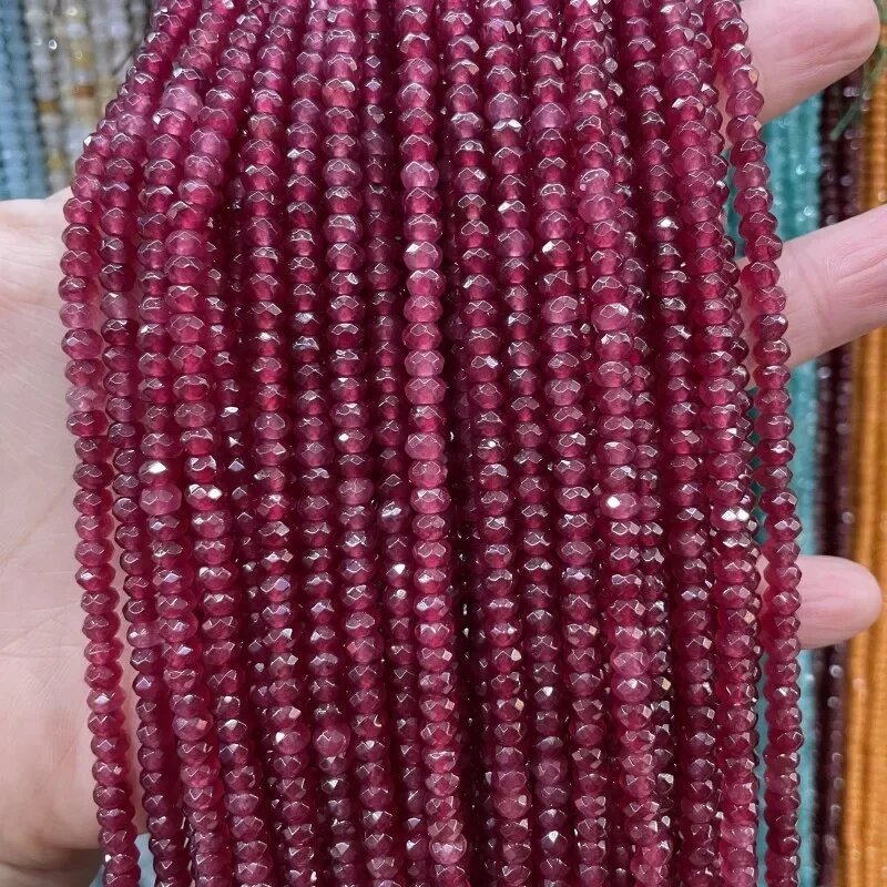Граненые бусины из халцедона YWROLE 3x4 мм Бордовый, rose red-32