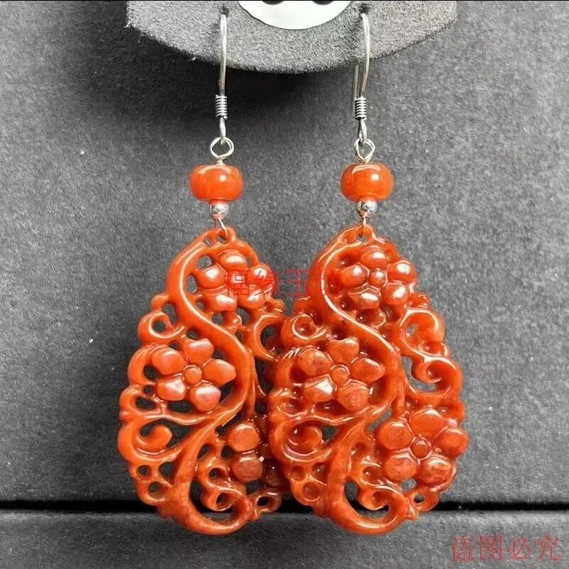 Серебряные желтые нефритовые ажурные цветочные бусины серьги MC Оранжевый, Оранжевый