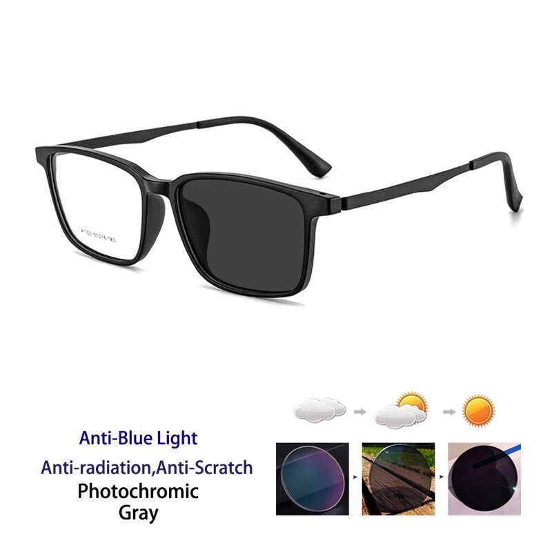 KOCOLIOR Фотохромные очки для чтения из титана для мужчин Photochromic Black, Черный, +225