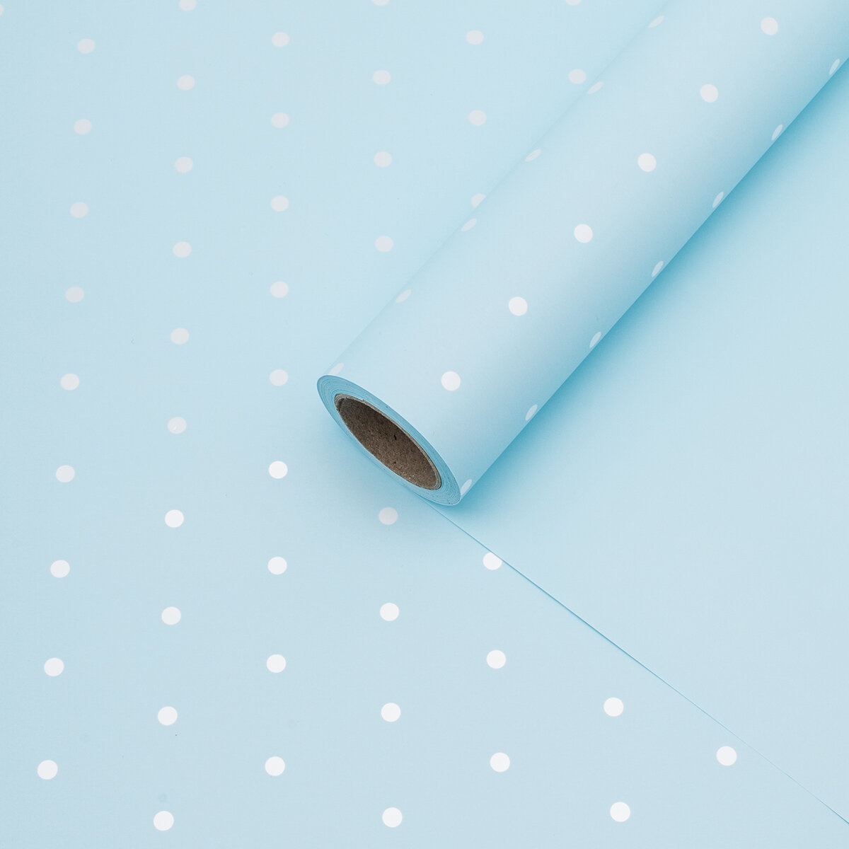 Пленка упаковочная для цветов и подарков Айрис 'Точки', 65 мкр, 58см*10м (VH2550 голубой с белыми точками)