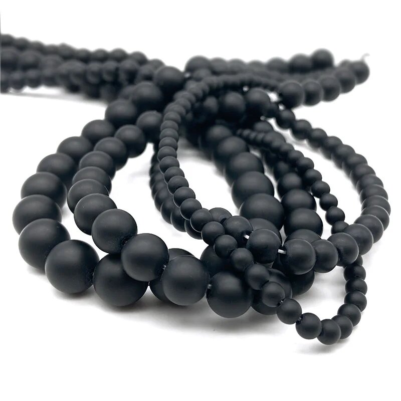 Натуральные бусины аметист амазонит агаты нефрит 4 6 8 10 мм Черный, 6mm(59-63pcs), Matte Black Glass