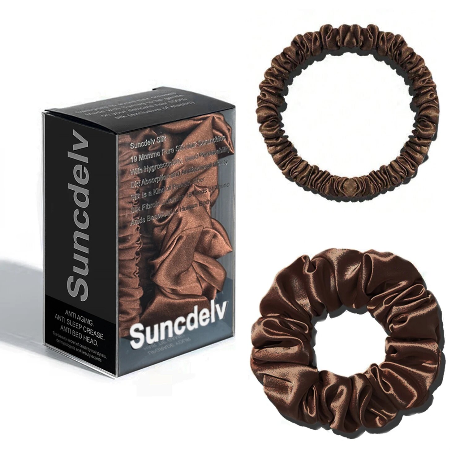 Резинки для волос из 100% чистого шелка шелковицы, шелковые резинки для волос, резинки для волос, узкие держатели для хвоста, аксессуары для ухода за волосами, коробка из 2 шт.