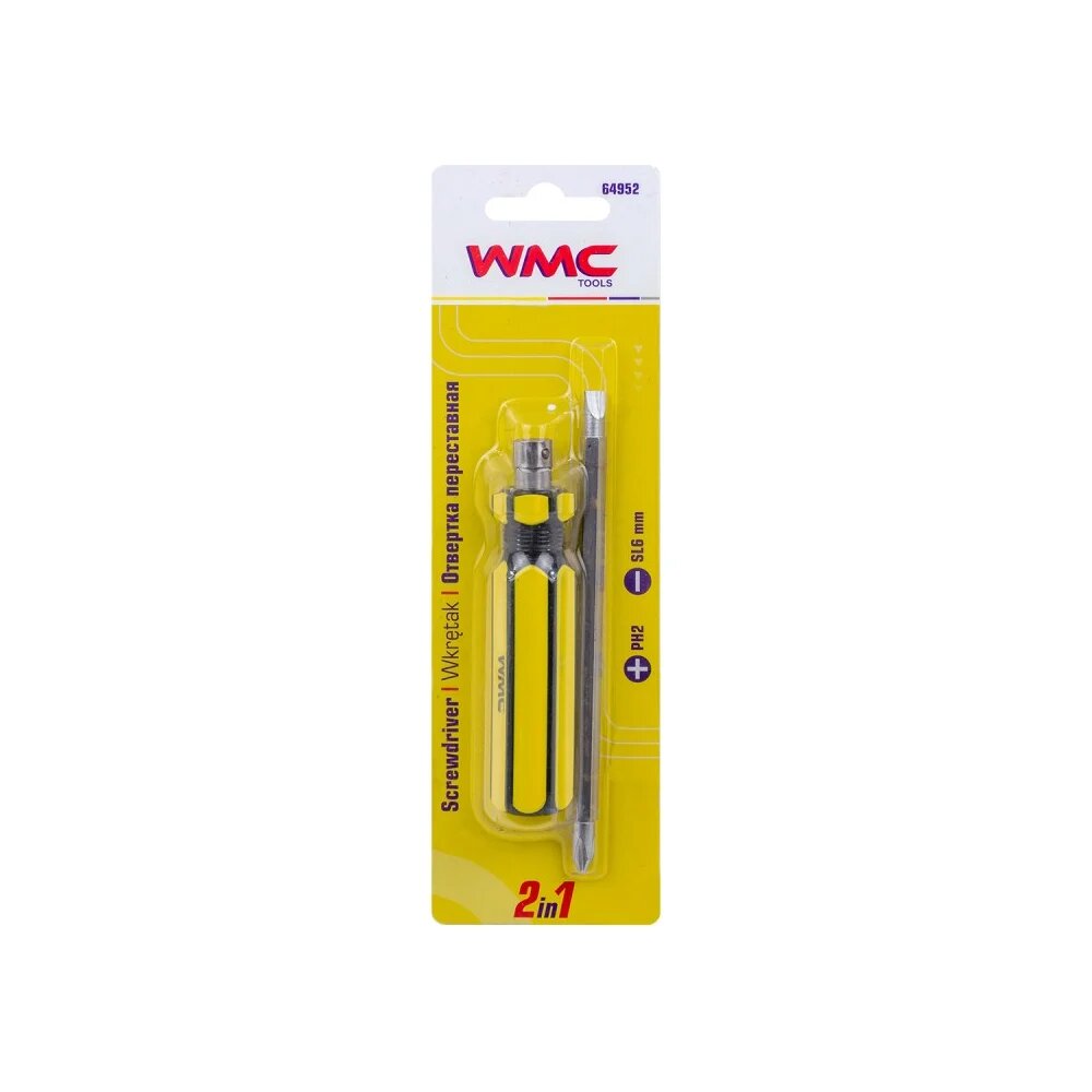 Отвертка WMC TOOLS 2в1 WMC-64952, с насадками Phillips и Slotted, для точных работ и удобного захвата