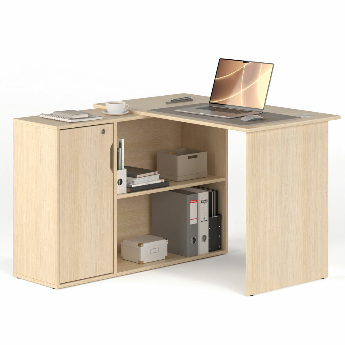 Письменный стол с поворотной тумбой с дверцей (тумба слева) МагМебель №91 дуб молочный