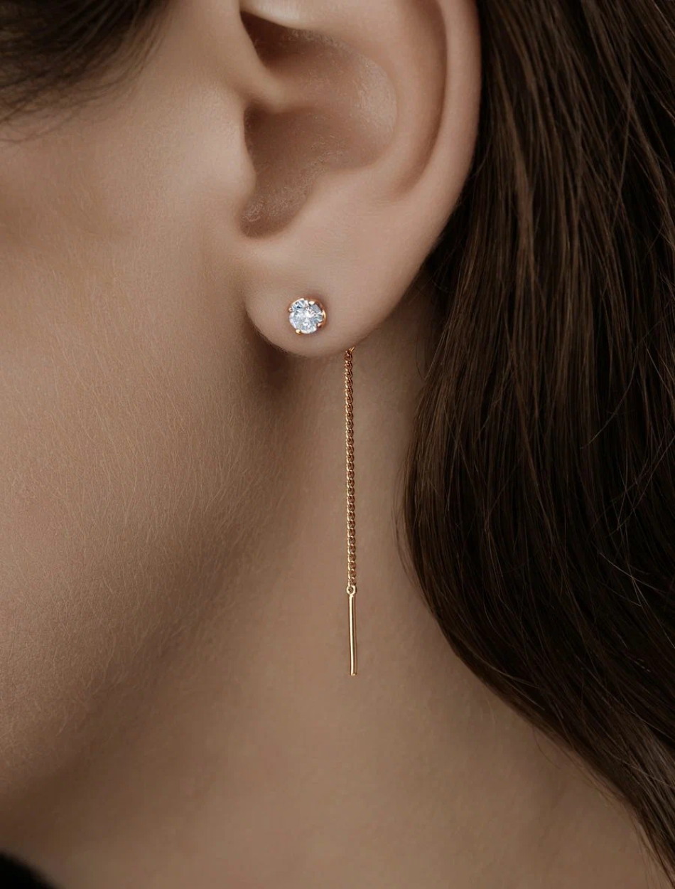 Серьги цепочки, серебро, 925 проба, золочение, фианит