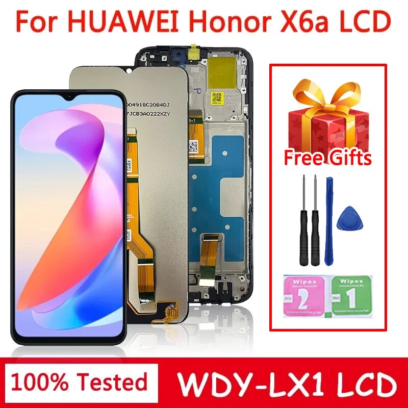 6,75 "Test X6A ЖК-дисплей для Huawei Honor X6a, ЖК-дисплей, дигитайзер сенсорного экрана в сборе, замена WDY-LX1, экран дисплея Black With Frame