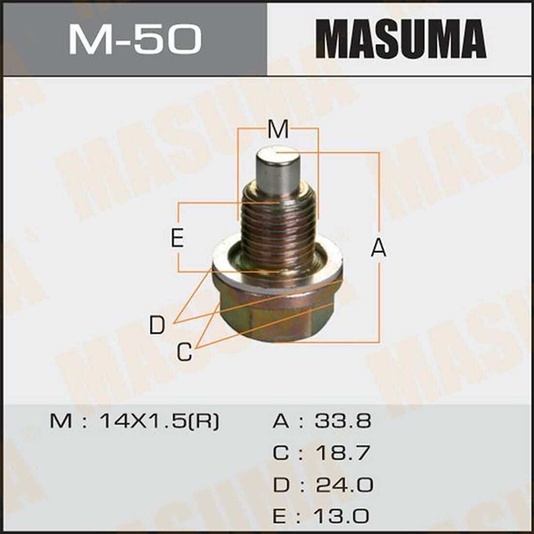 Болт (пробка) маслосливной с магнитом M14x1.5, шайба MDP-0036 Masuma M-50