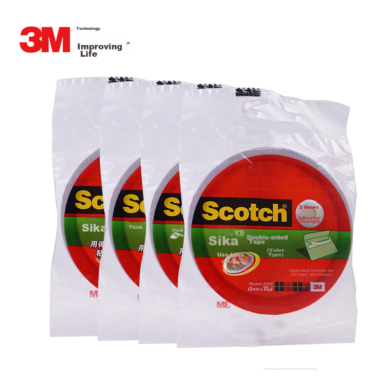 3M Tape, 4 Rolls, Shigao 200C-12, Double-Sided Strong Adhesive Cotton Paper Tape, Office Supplies