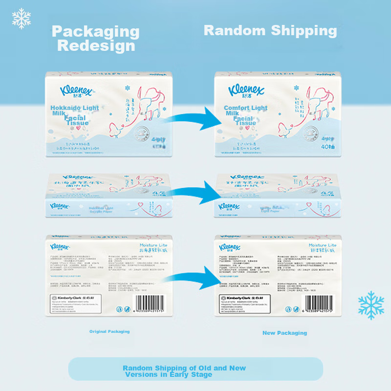 Kleenex Light Milk Series Cream Tissue Facial Tissues, 4-Ply, 40 Sheets*3 Packs, Nasal Tissues, Soft And Gentle on Skin