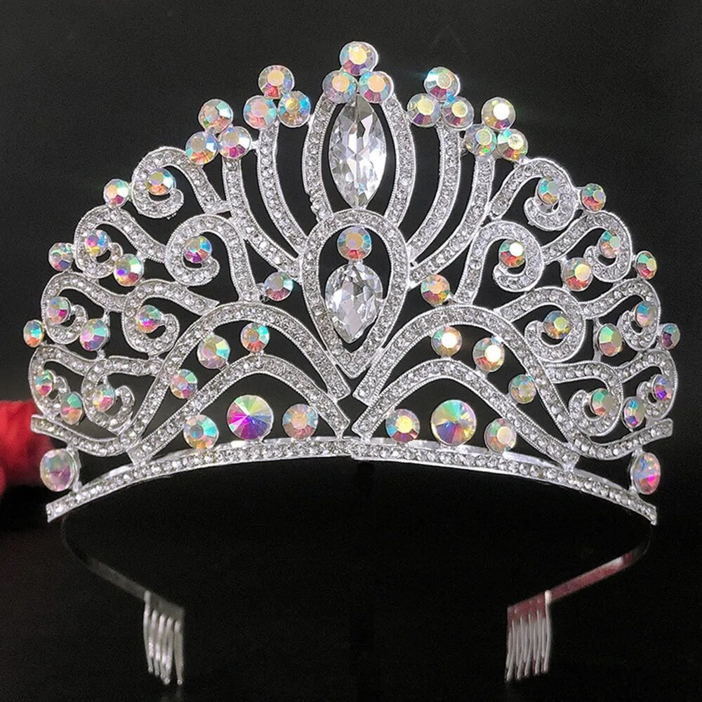 DIEZI Винтажная хрустальная корона для волос Серебряный, AB silver