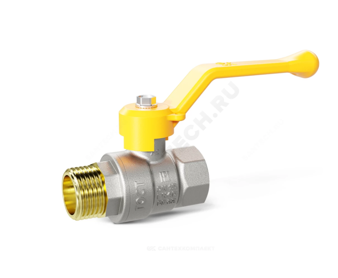 Кран шаровой латунь никель газ Pride Ду 15 Ру40 ВР/НР рычаг аналог 11б27п1 LD 47.15. В-Н. Р