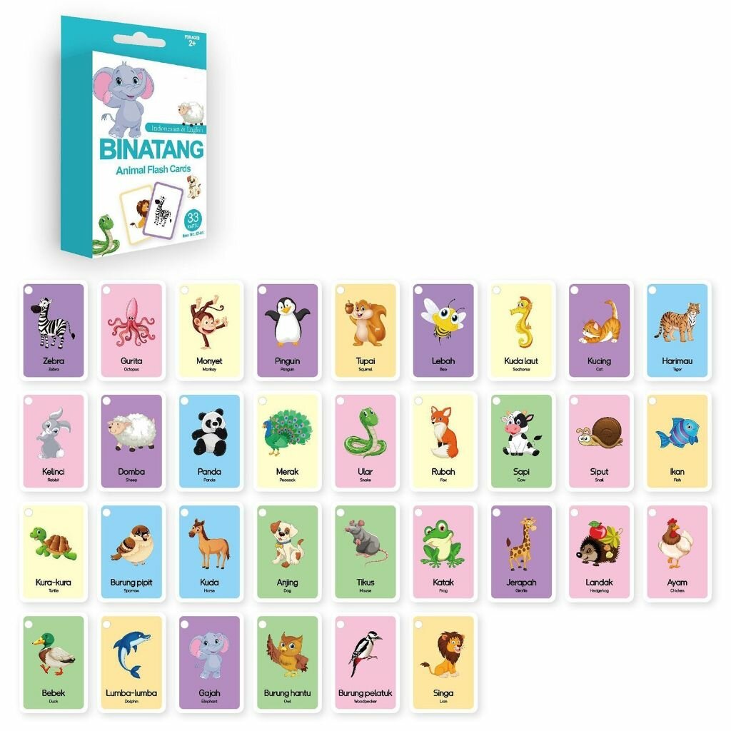 33 карточки для изучения языков: индонезийский и английский