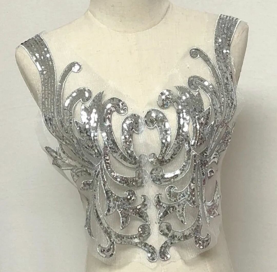 Декор для одежды пришивной серебро пайетки сетка 2 - 45*26-2 шт