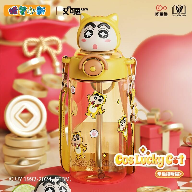 Стакан для воды Crayon Shin-chan 2024 года, новый подлинный высококачественный детский стакан для студентов, женский, устойчивый к высоким температурам, летний стакан с соломой