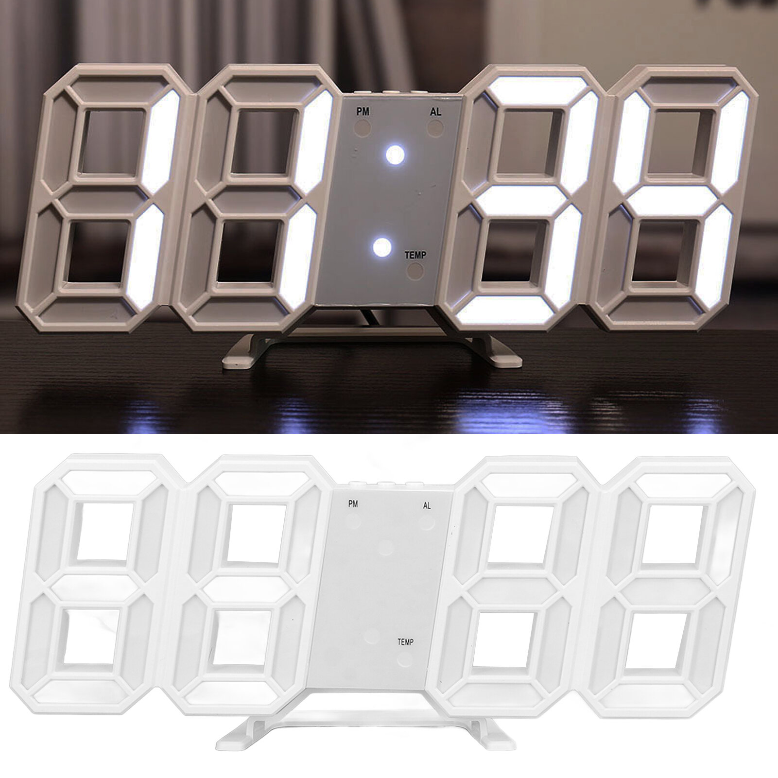 3D светодиодные настенные часы, минималистичный белый корпус, цифровой настенный будильник, таймер с температурой для дома, гостиной, белое слово