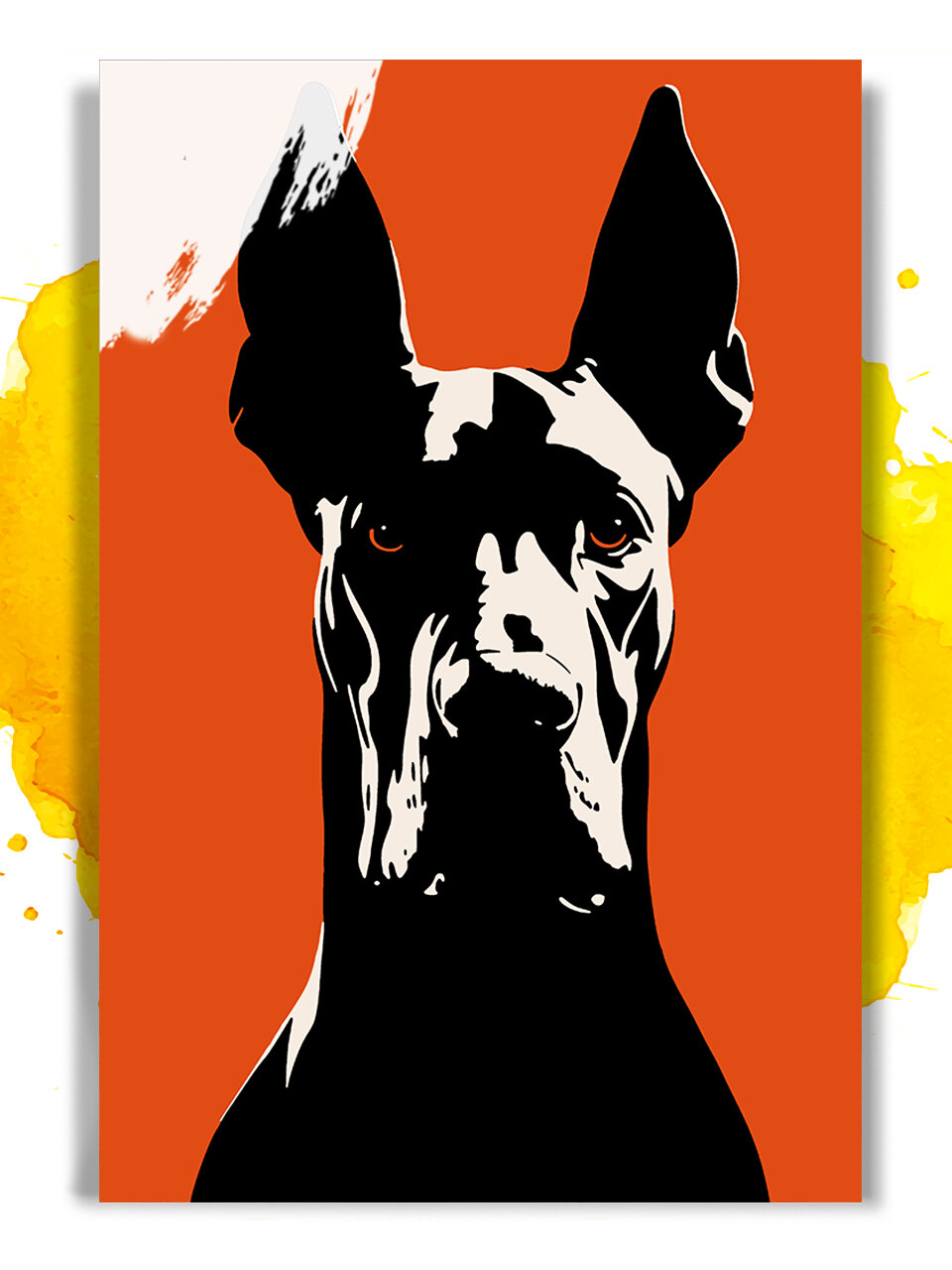 Картина по номерам на холсте Доберман на оранжевом фоне, 40 х 60 см
