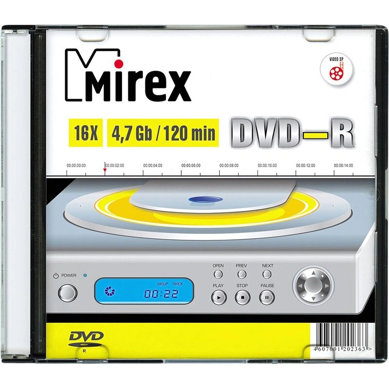 Носители информации DVD-R, 16x, Mirex, Slim/1, UL130003A1S