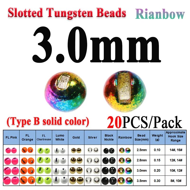 Vtwins Быстро тонущие бусины для нахлыстовой рыбалки 3.0mm 20pcs Rainb B
