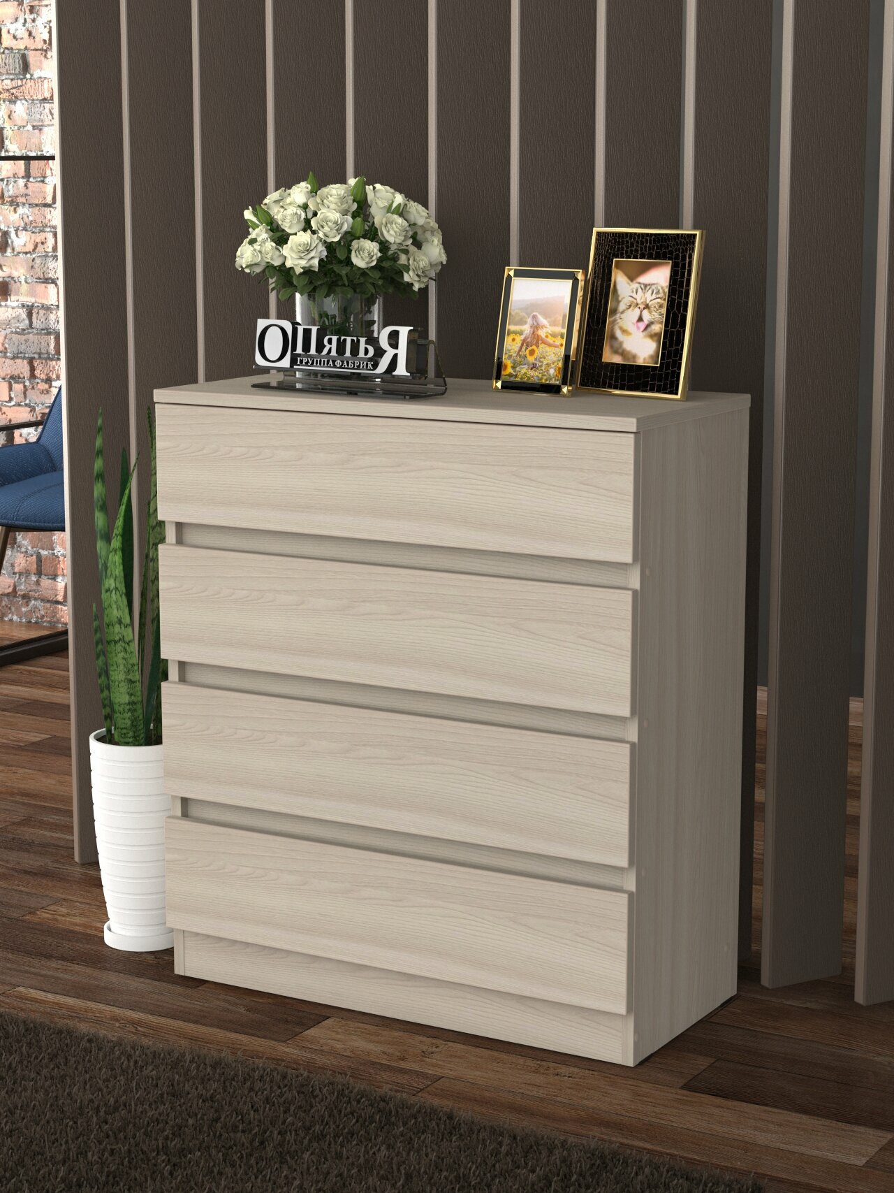 Комод с ящиками узкий №12 ЯШС из ЛДСП для хранения вещей без ручек