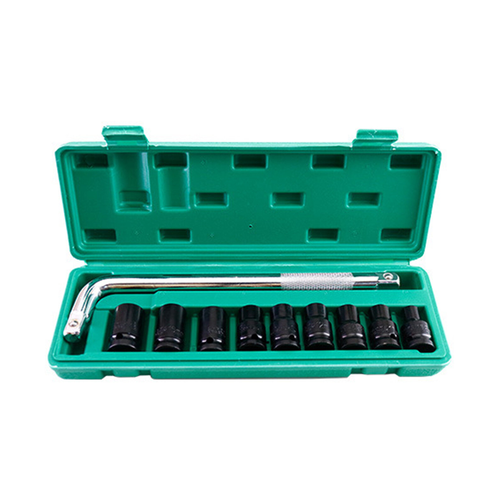 Набор ударных гаечных ключей глубоких 1/2 дюйма 40мм с 6-точечным дизайном 10 штук метрические размеры 8-24мм материал высококарбоновая сталь с гаечкой и ящиком для хранения черный цвет