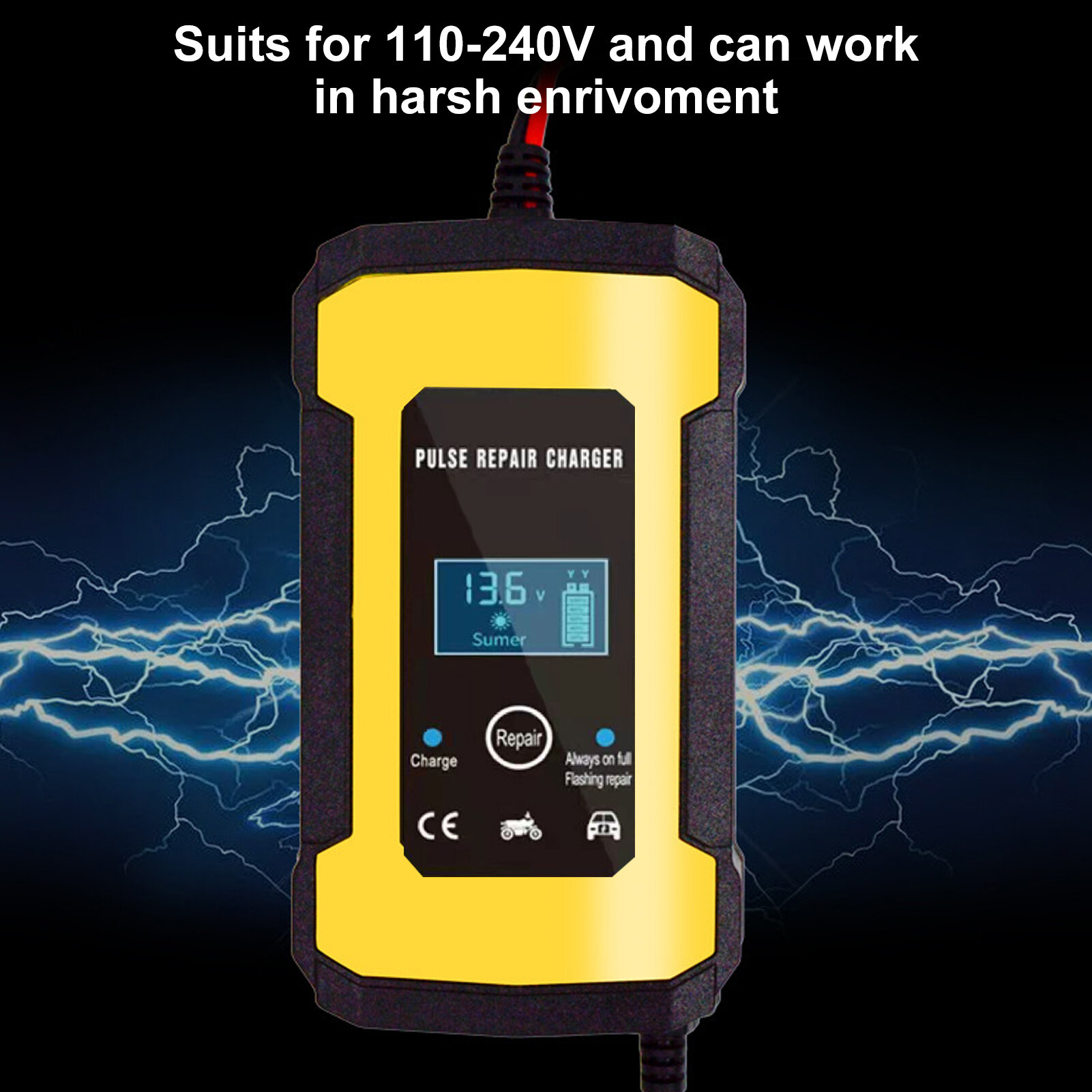 Устройство для поддержания заряда аккумулятора автомобиля с ЖК-дисплеем 12 В 6 А для свинцово-кислотных аккумуляторов мотоциклов, грузовиков, газонокосилок