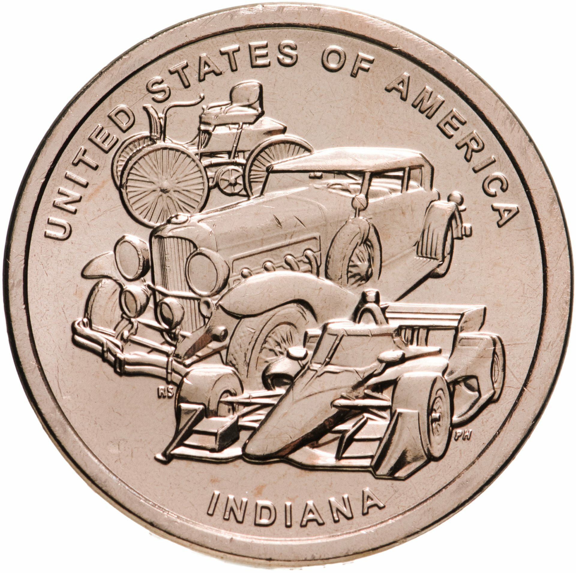 США 1 доллар 2023 D "Американские инновации - Автомобильная промышленность Индиана", Медь с марганцево-латунным покрытием, в сохранности UNC