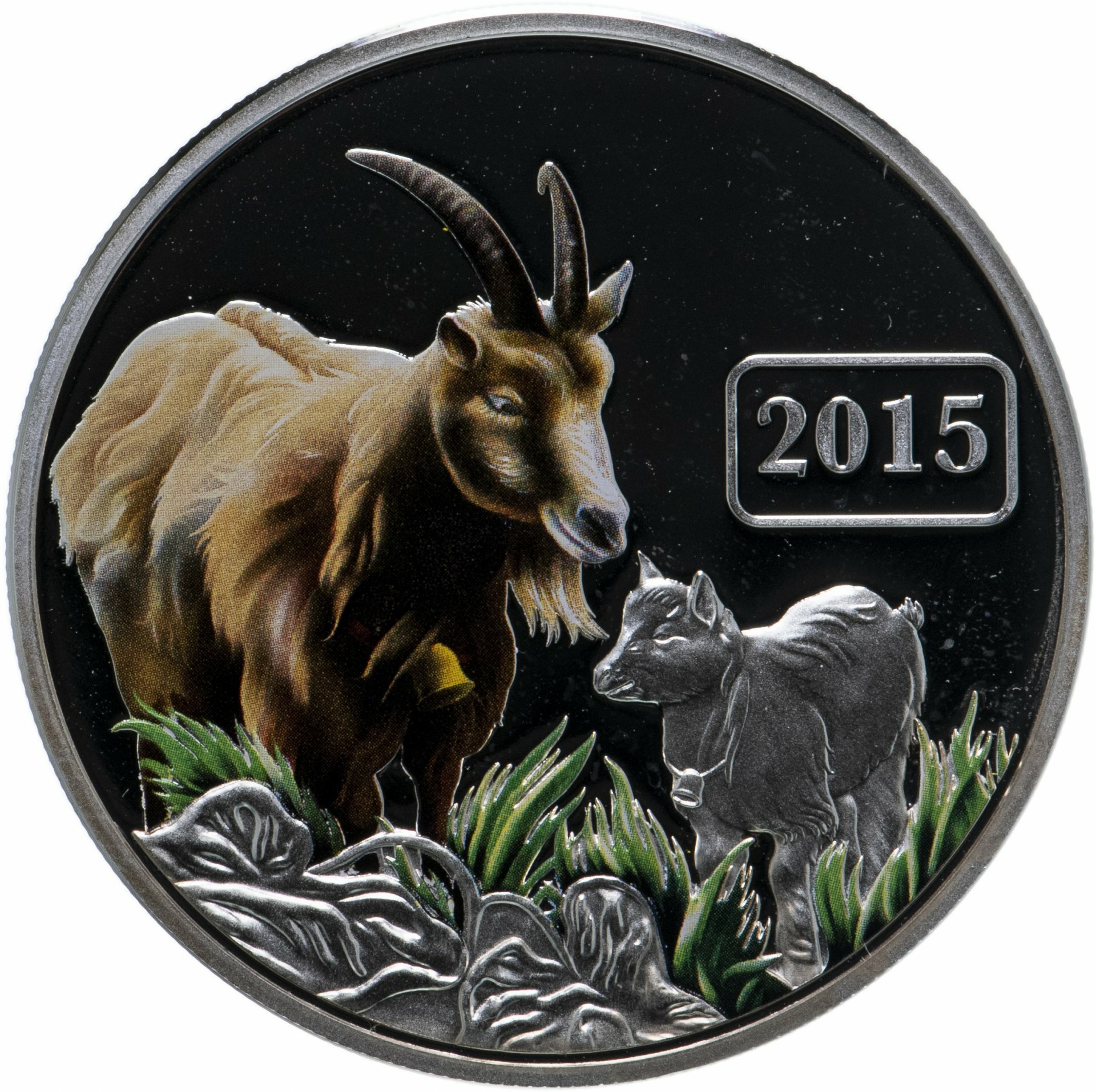 Токелау 5 долларов 2015 "Год козы", в коробке с сертификатом, Серебро 999, в сохранности Proof