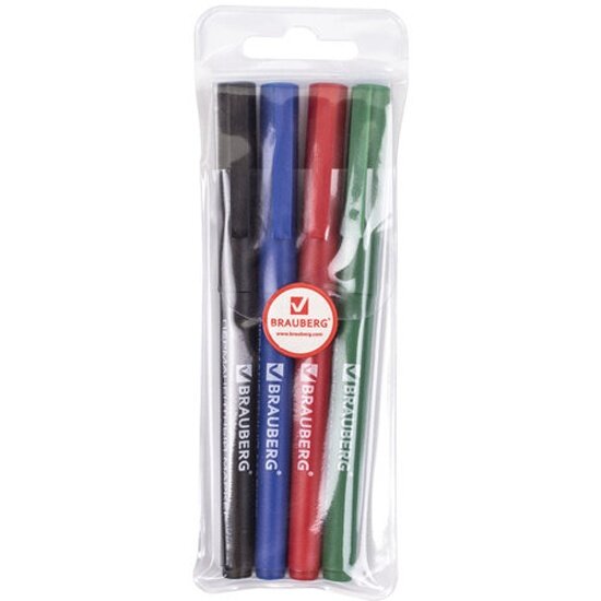 Маркеры Brauberg перманентные (нестираемые) , набор 4 шт, Ассорти, "CLASSICLine", 1 мм, 150295