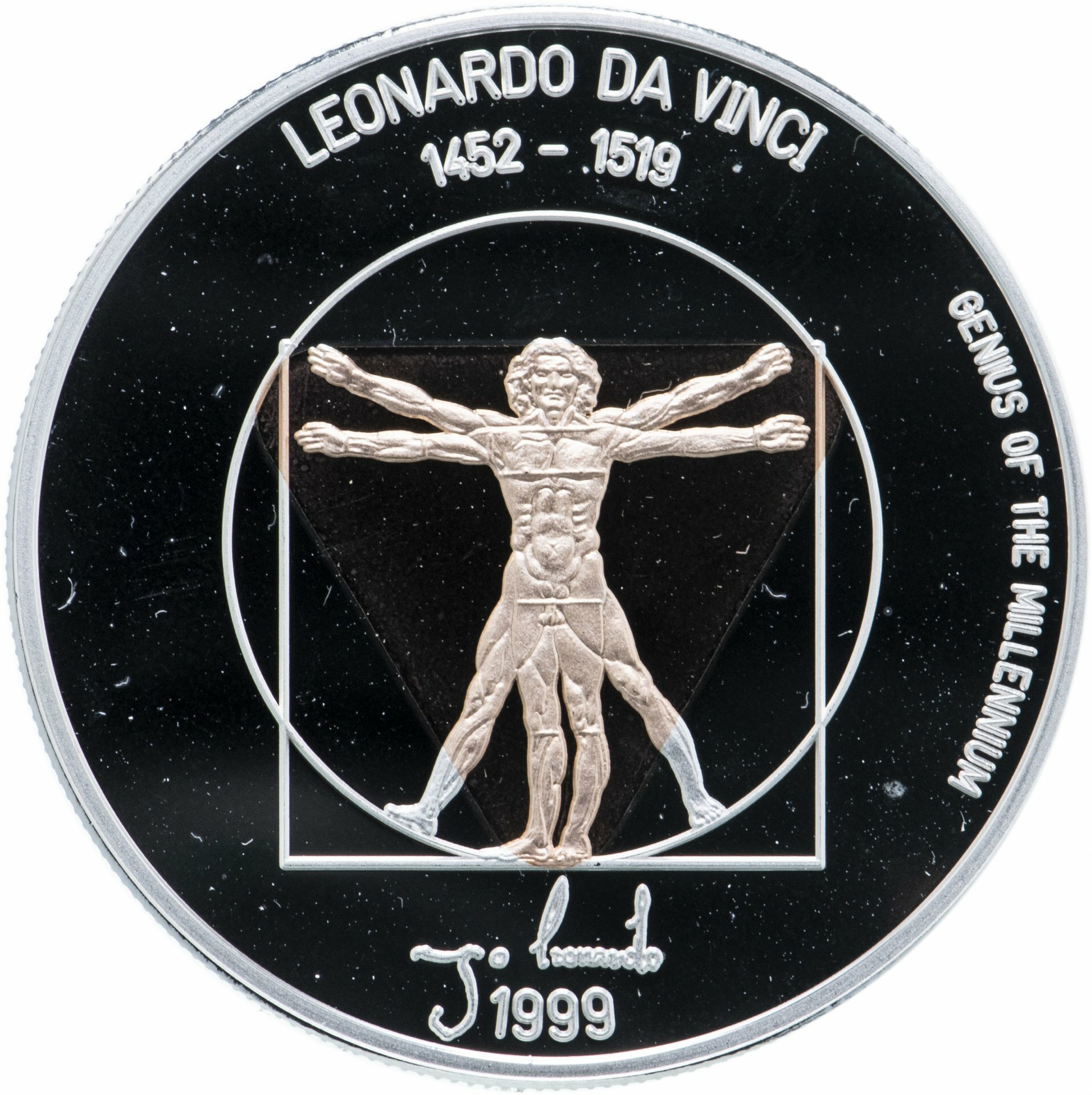 Монголия 500 тугриков 1999 "Леонардо да Винчи", в футляре, Серебро 925, в сохранности Proof