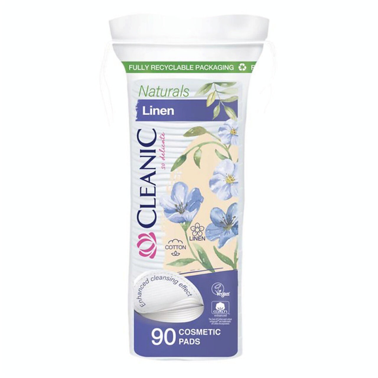 Диски ватные Cleanic Naturals Linen, овальной формы, гипоаллергенные, 90 шт.
