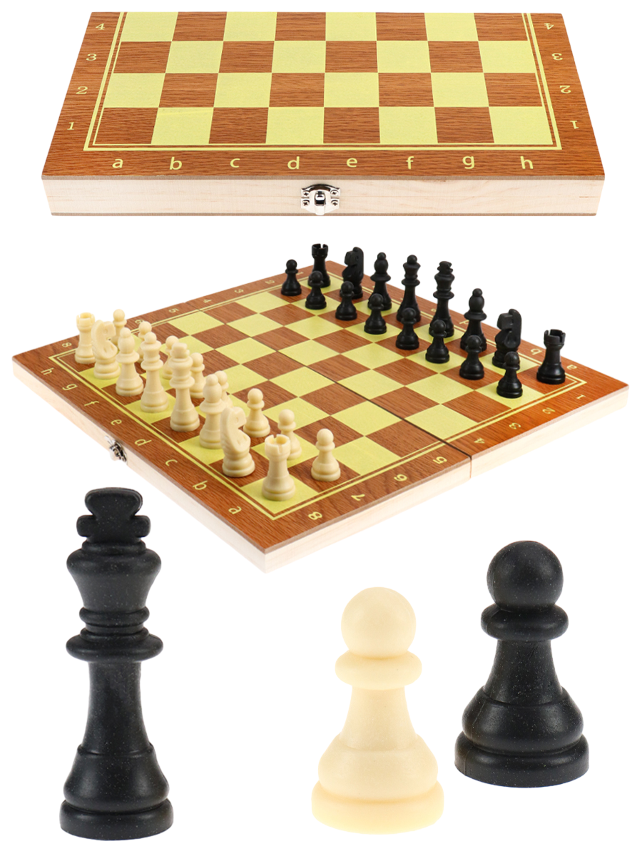 Шахматы MILAND P00040, складные, деревянные, пластиковые фигуры, поле 29см