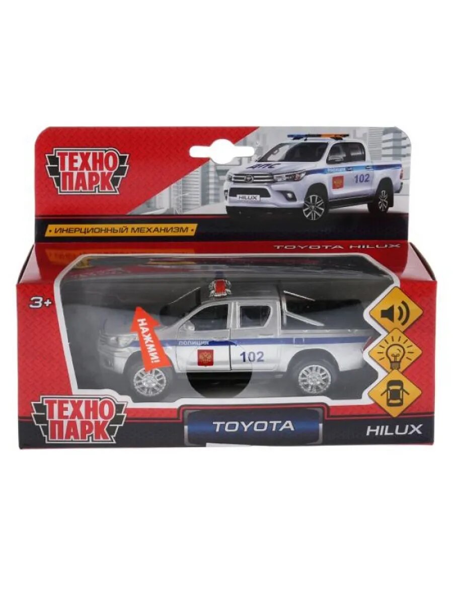 Машина металл свет-звук TOYOTA HILUX полиция 12 см, двери,