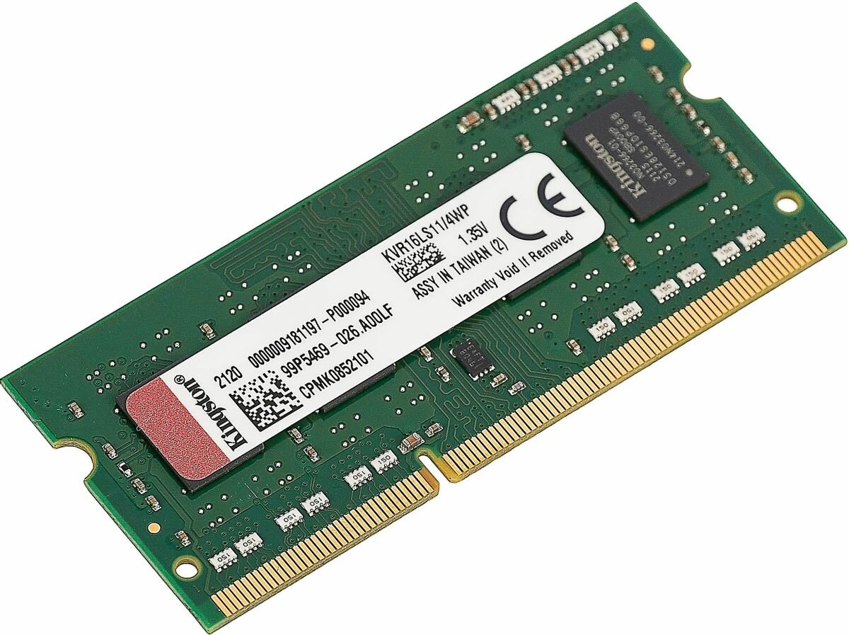 Память DDR3L 4Gb 1600MHz Kingston KVR16LS11/4WP VALUERAM RTL PC3-12800 CL11 SO-DIMM 204-pin 1.35В si