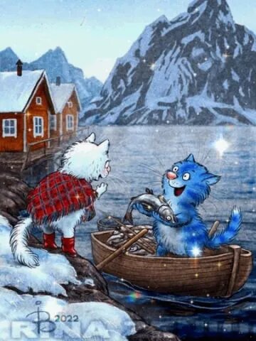 Алмазная Мозаика "Зенюк Рина Синие Коты" MozArt / Вышивка Стразами 40x50 / Живопись, Художники