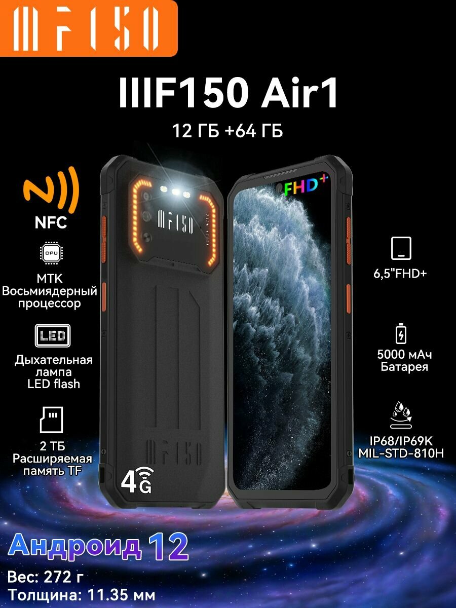 IIIF150 Смартфон Air1, 6.5'FHD+, NFC,20МП+2МП макросъемка, 12/64ГБ