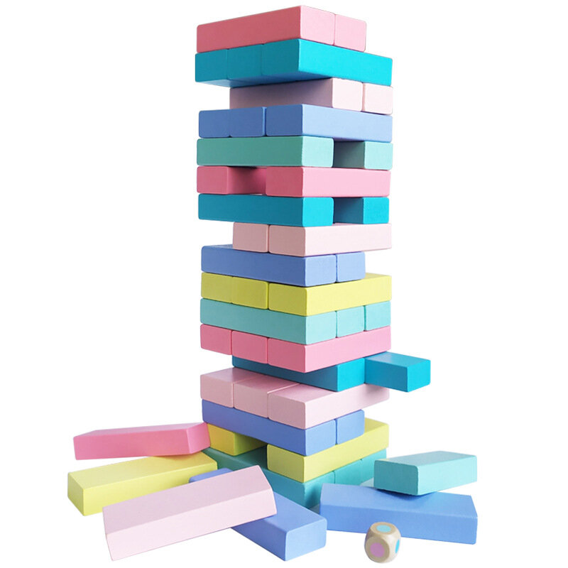Leles Цветная игра в стекающиеся блоки - 51 деталь с 1 кубиком, деревянная обучающая игрушка для детей