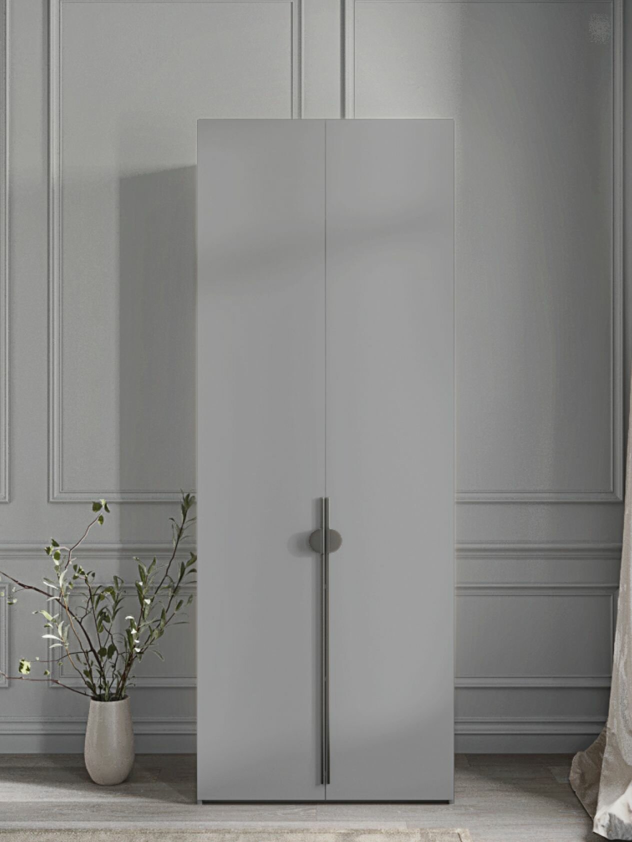 Casa Mia 80x60x210 см. Шкаф в детскую комнату распашной, 2-дверный с полками и штангой, серый, ручка скоба 448 мм