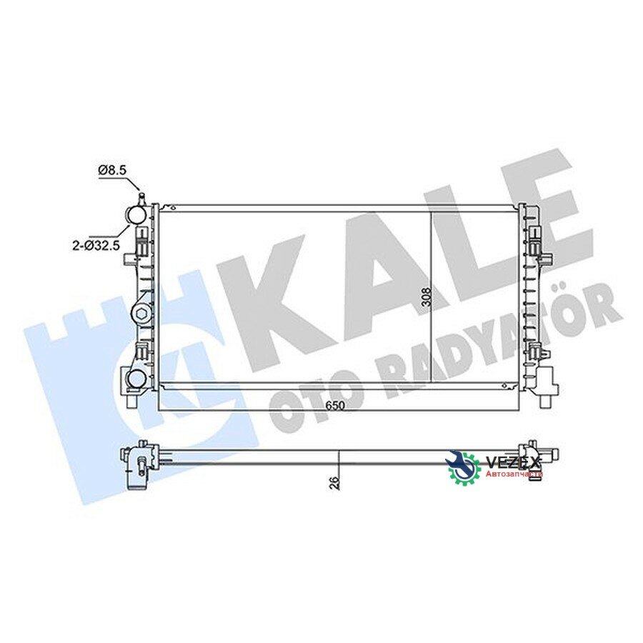 KALE 345835 Радиатор охлаждения для а/м VW Polo Sedan (10-)/(20-)/Skoda Rapid (12-)/(20-) паяный