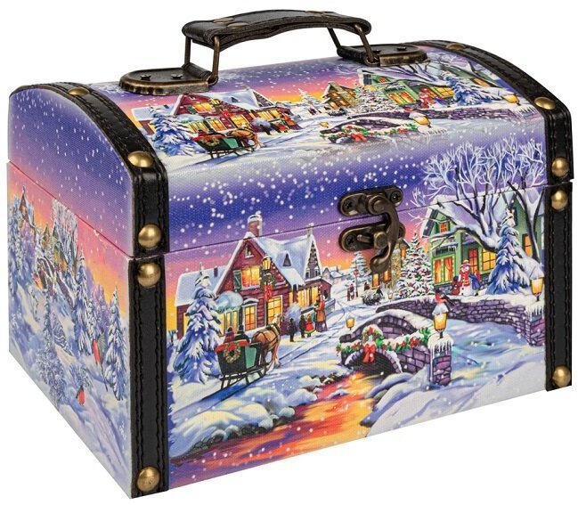 Деревянный сундучок для новогодних подарков 1000 г "Сундучок "Новогодний вечер 19*14*14 см". Арт. DY111X007-21-S