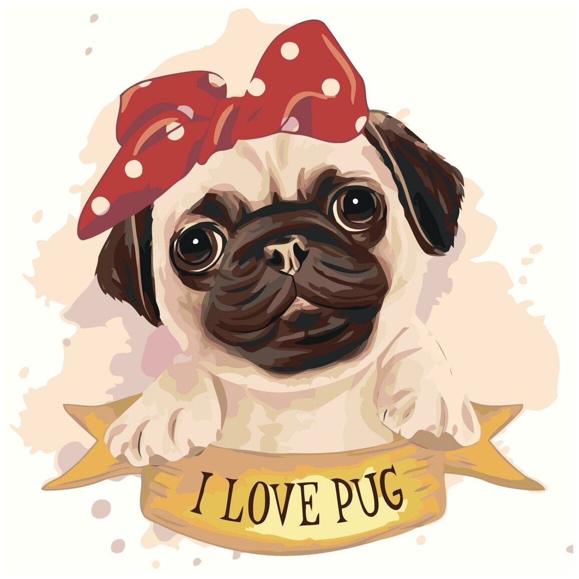 Мопс с бантиком I love pug Раскраска картина по номерам на холсте