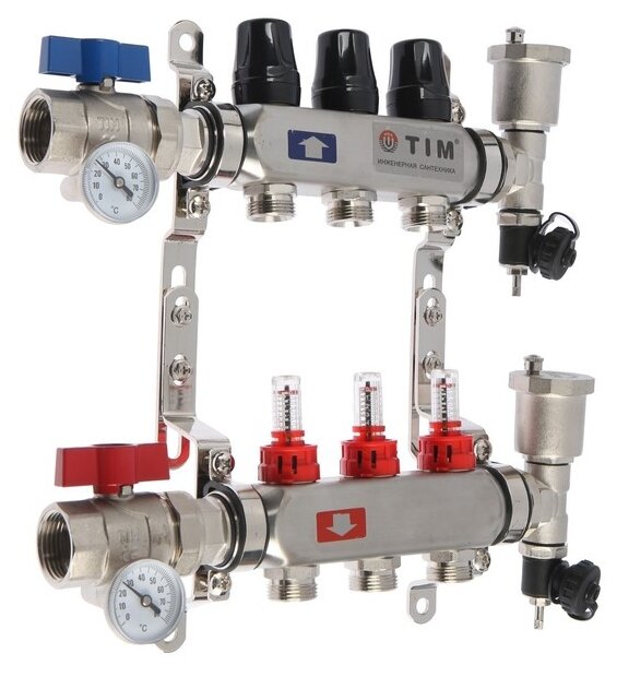 Коллекторная группа Tim KAS5003 1", 3 отвода 3/4", расходомер 3