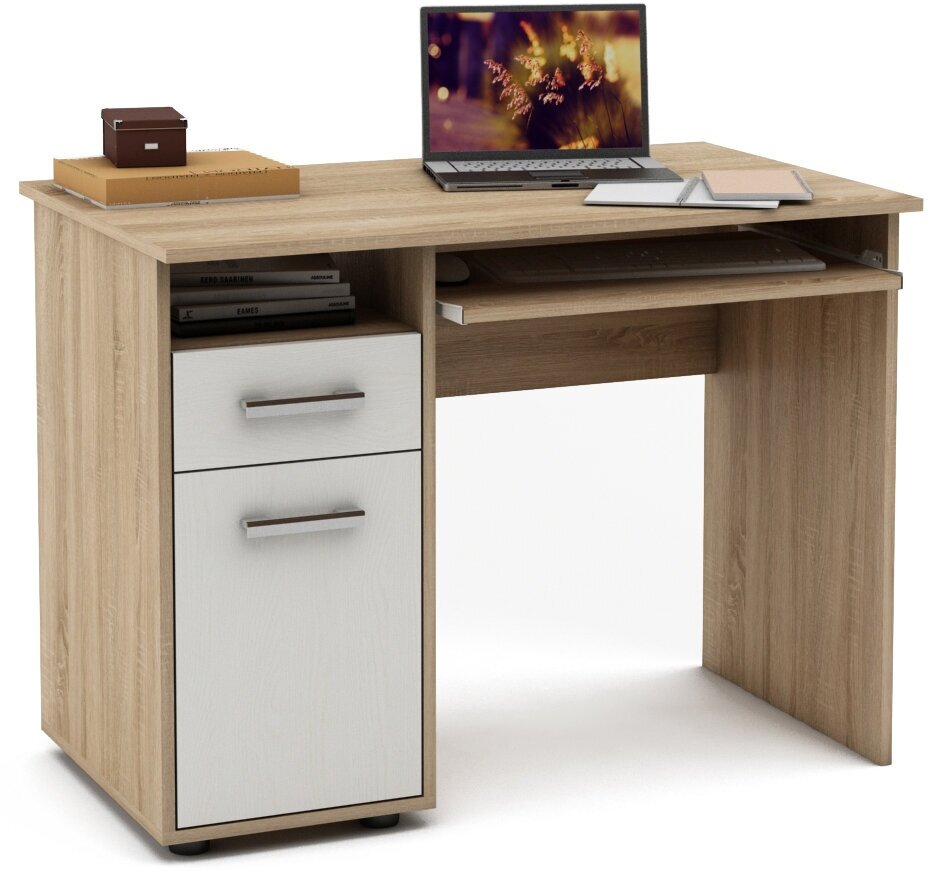 Стол письменный, стол компьютерный Остин (Ливерпуль) 2К дуб сонома/белое дерево