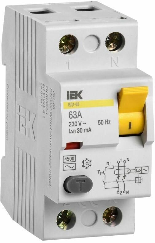 Выключатель дифференциального тока (УЗО) 2п 63А 30мА тип AC ВД1-63 KARAT IEK MDV10-2-063-030