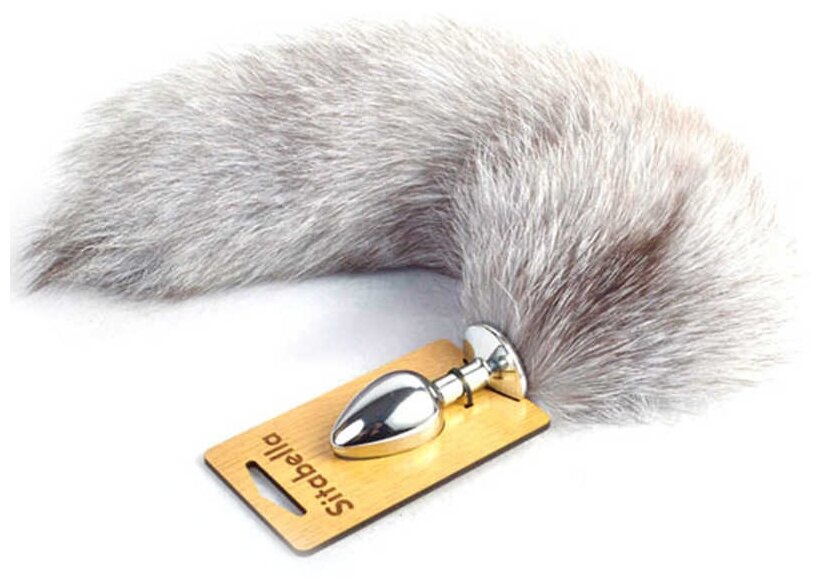 Анальная пробка с натуральным хвостом Sitabella - серебристая