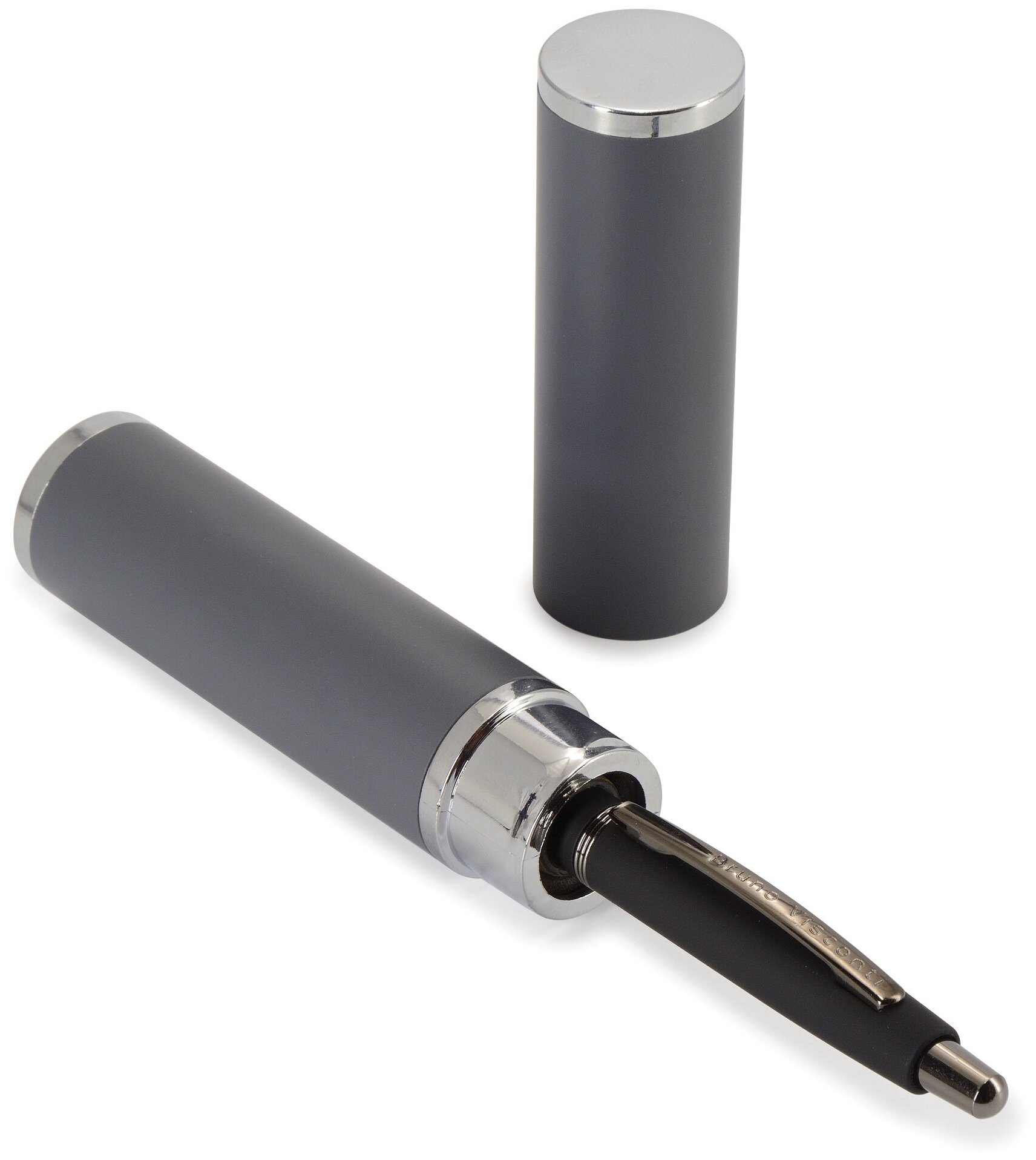 Ручка "SAN REMO" В тубусе круглой формы 1,0 ММ, синяя (корпус черный, футляр серый)