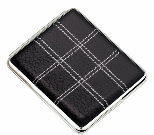 Портсигар S.Quire, нержавеющая сталь, искусственная кожа, цвет чёрный, с белой с прострочкой (AB02-3175)