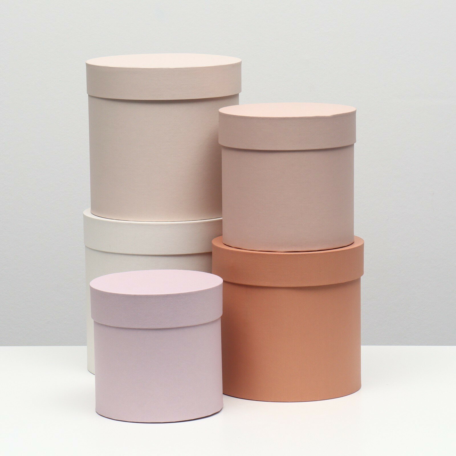 Набор круглых коробок 5 в 1 "Нюд", 20 х 20 х 20 - 14 х 14 х 14 см